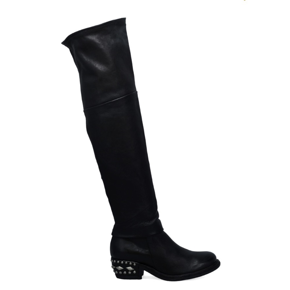 As98 | Leather Studded Over The Knee Black "Lillian" … - Gem